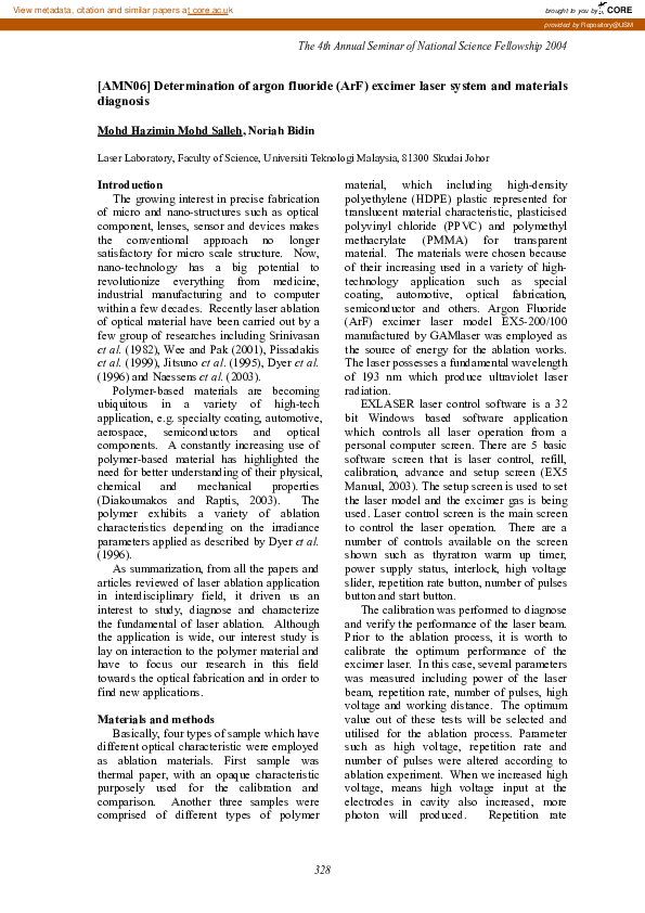 (PDF) Determination of argon fluoride (ArF) excimer laser system and ...
