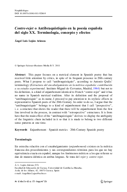 (PDF) Contre-rejet o Antibraquistiquio en la poesía española del siglo ...
