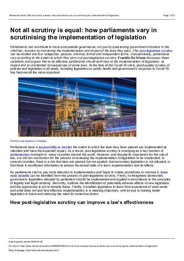 (PDF) Not all scrutiny is equal: how parliaments vary in scrutinising ...