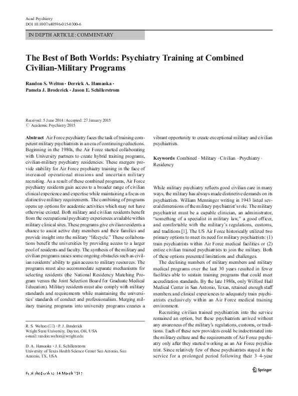 (PDF) The Best of Both Worlds: Psychiatry Training at Combined Civilian ...
