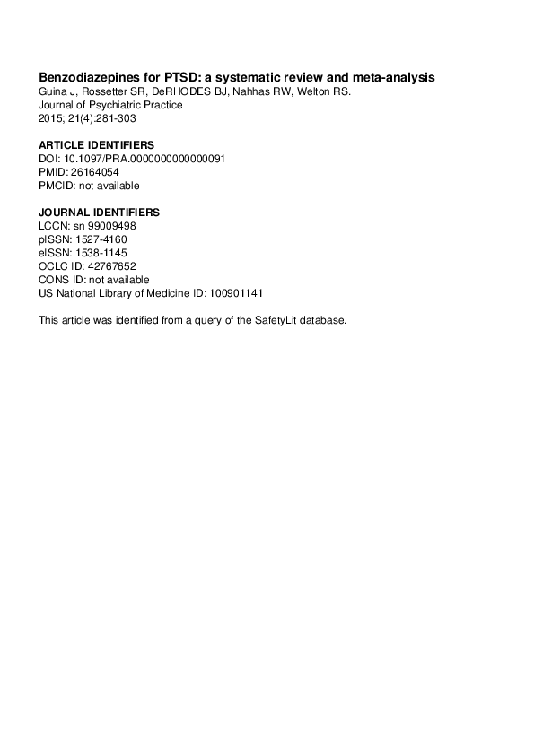 (PDF) Benzodiazepines for PTSD: A Systematic Review and Meta-Analysis