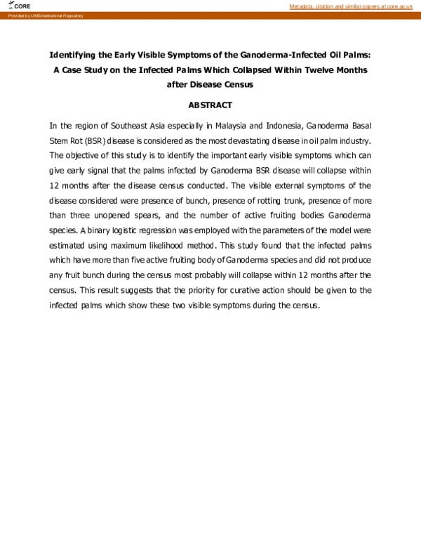 (PDF) Identifying the Early Visible Symptoms of the Ganoderma-Infected ...