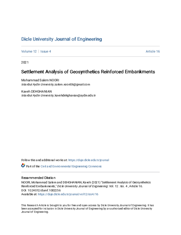 (PDF) Settlement Analysis of Geosynthetics Reinforced Embankments