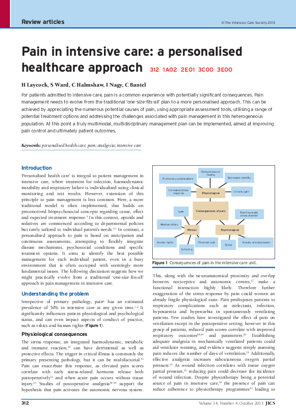 (PDF) Pain in Intensive Care: A Personalised Healthcare Approach