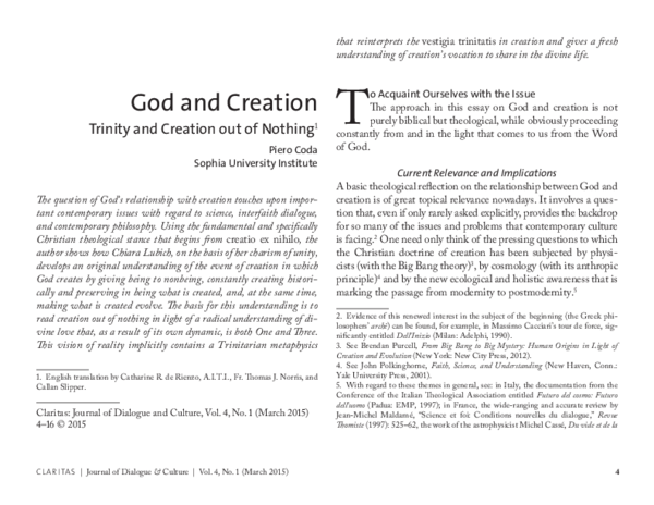 (PDF) God and Creation: Trinity and Creation out of Nothing