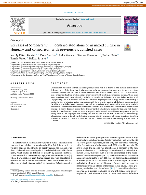 (PDF) Six cases of Solobacterium moorei isolated alone or in mixed ...