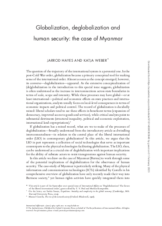 (PDF) Globalization, deglobalization and human security: the case of ...