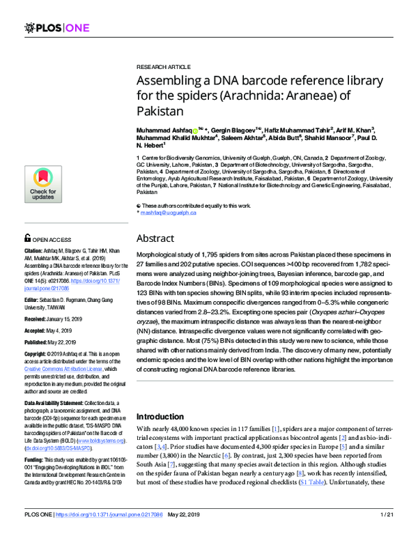 (PDF) Assembling a DNA barcode reference library for the spiders ...