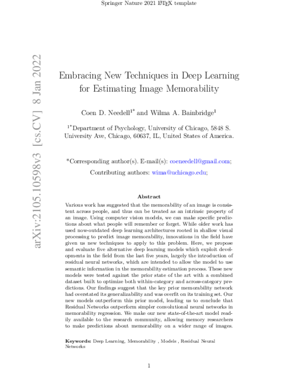 (PDF) Embracing New Techniques in Deep Learning for Predicting Image Memorability