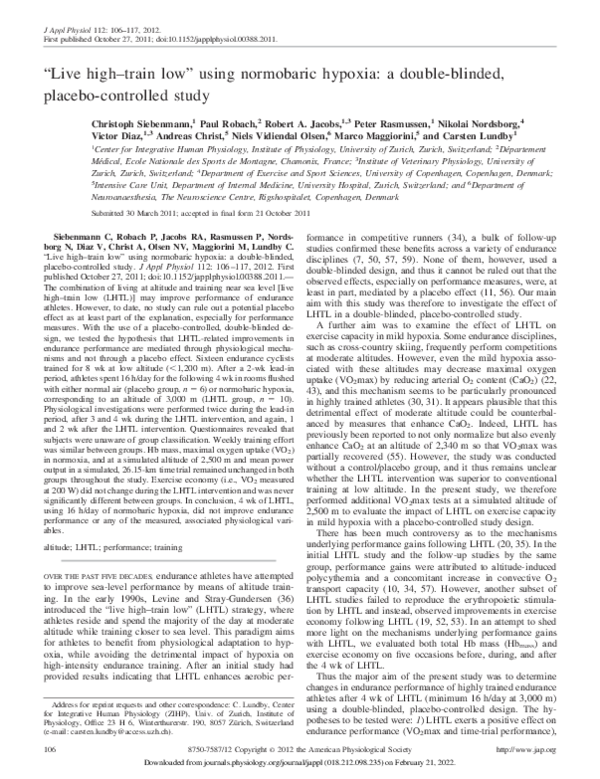 (PDF) “Live high–train low” using normobaric hypoxia: a double-blinded ...
