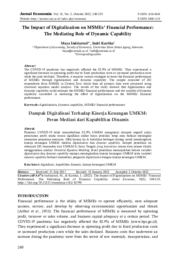(PDF) The Impact of Digitalization on MSMEs’ Financial Performance: The ...