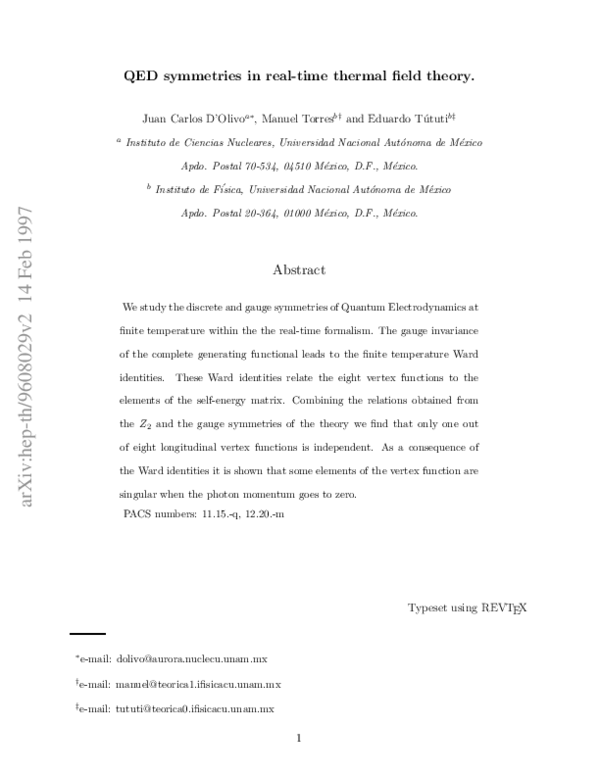 (PDF) QED symmetries in real-time thermal field theory