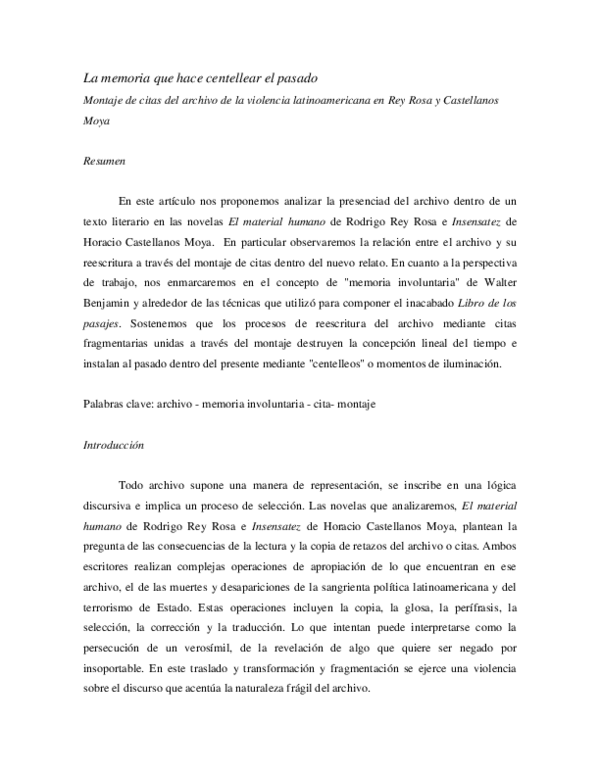 (PDF) La memoria que hace centellear el pasado