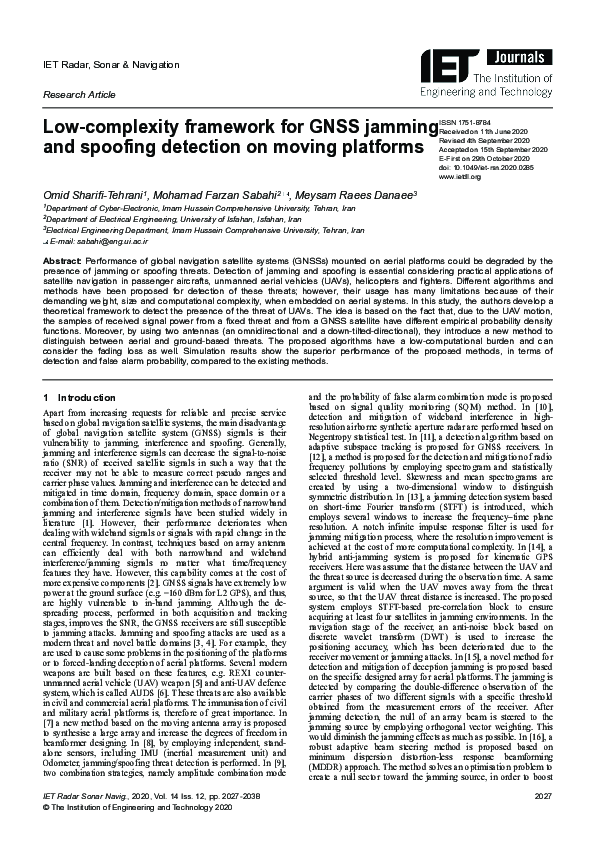 (PDF) Low‐complexity framework for GNSS jamming and spoofing detection ...