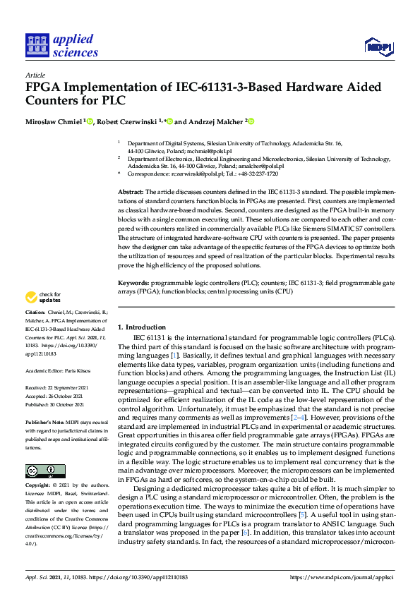 (PDF) FPGA Implementation of IEC-61131-3-Based Hardware Aided Counters for PLC