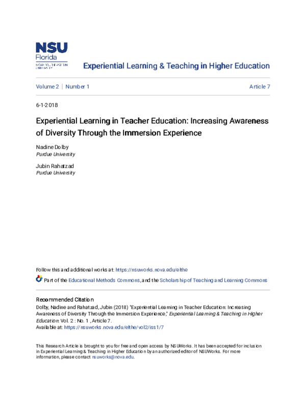 (PDF) Experiential Learning in Teacher Education: Increasing Awareness ...