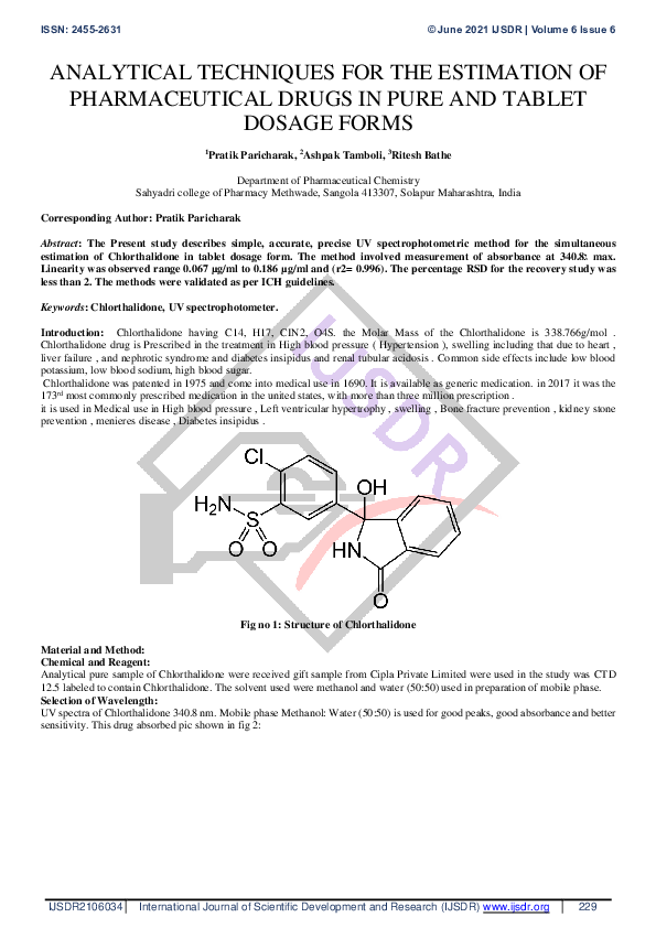 (PDF) “Analytical Techniques for the Estimation of Pharmaceutical Drugs in Pure and Tablet ...