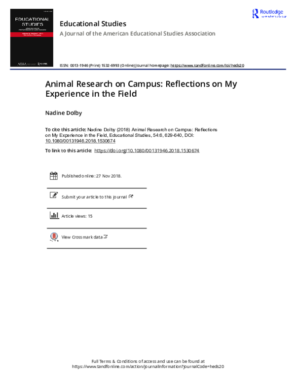 (PDF) Animal Research on Campus: Reflections on My Experience in the Field