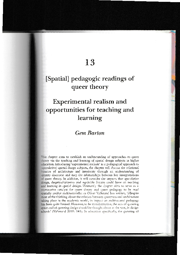 (PDF) [Spatial] Pedagogic Readings of Queer Theory: Experimental ...