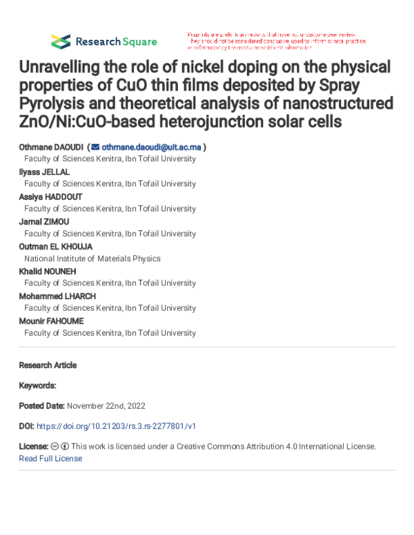 (PDF) Unravelling the role of nickel doping on the physical properties of CuO thin films ...