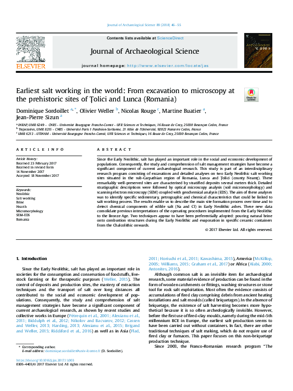 (PDF) Earliest salt working in the world: From excavation to microscopy ...