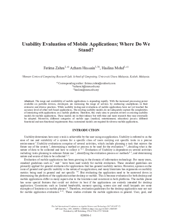 (PDF) Usability evaluation of mobile applications; where do we stand?