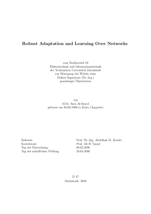 (PDF) Robust Adaptation and Learning Over Networks