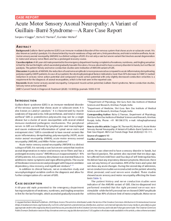(PDF) Acute Motor Sensory Axonal Neuropathy: A Variant of Guillain ...