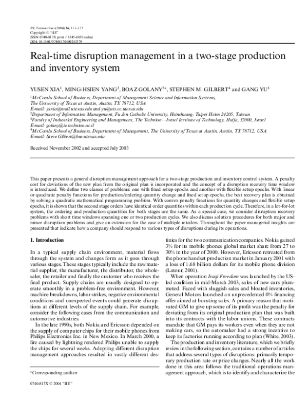 (PDF) Real-time disruption management in a two-stage production and ...