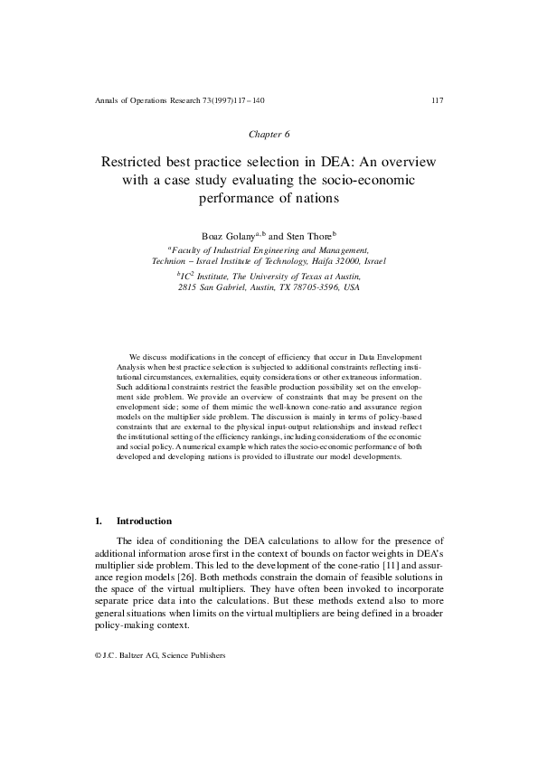 (PDF) Restricted best practice selection in DEA: An overview with a ...