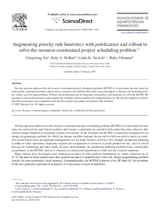 (PDF) Augmenting priority rule heuristics with justification and rollout to solve the resource ...