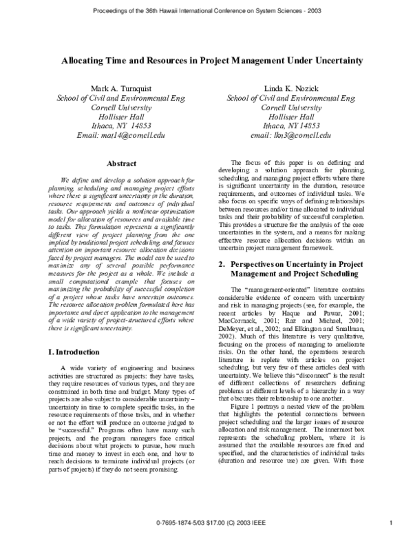 (PDF) Allocating time and resources in project management under uncertainty