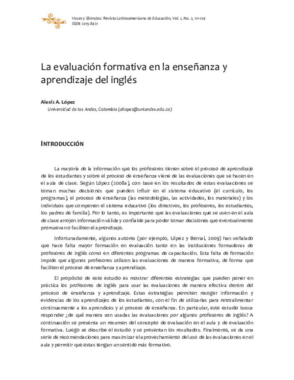 (PDF) La evaluación formativa en la enseñanza y aprendizaje del inglés