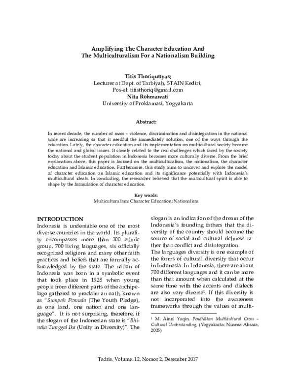 (PDF) Amplifying The Character Education and The Multiculturalism for a Nationalism Building