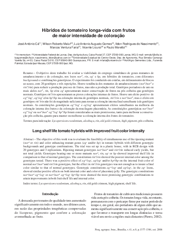 (PDF) Long shelf life tomato hybrids with improved fruit color intensity