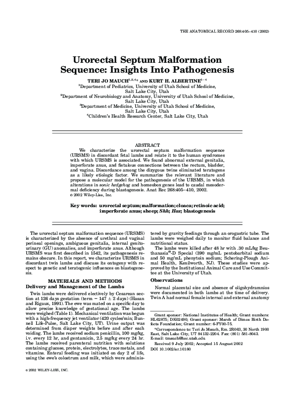 (PDF) Urorectal septum malformation sequence: Insights into ...