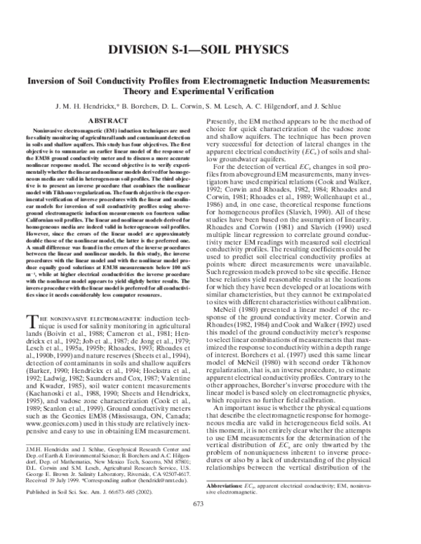 (PDF) Inversion of Soil Conductivity Profiles from Electromagnetic Induction Measurements