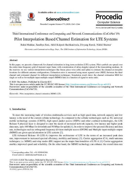 (PDF) Pilot Interpolation Based Channel Estimation for LTE Systems