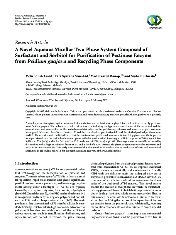 (PDF) A Novel Aqueous Micellar Two-Phase System Composed of Surfactant ...