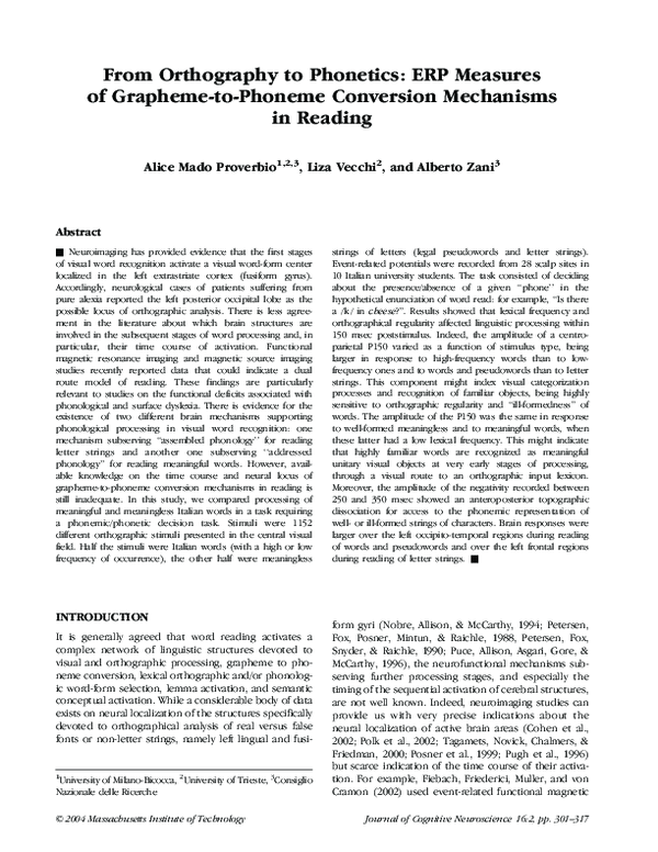 (PDF) From Orthography to Phonetics: ERP Measures of Grapheme-to ...