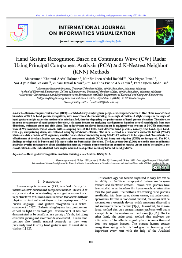 (PDF) Hand Gesture Recognition Based on Continuous Wave (CW) Radar Using Principal Component ...