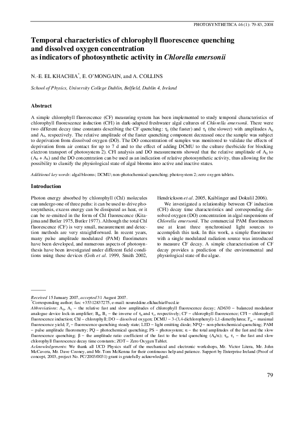 (PDF) Temporal characteristics of chlorophyll fluorescence quenching ...