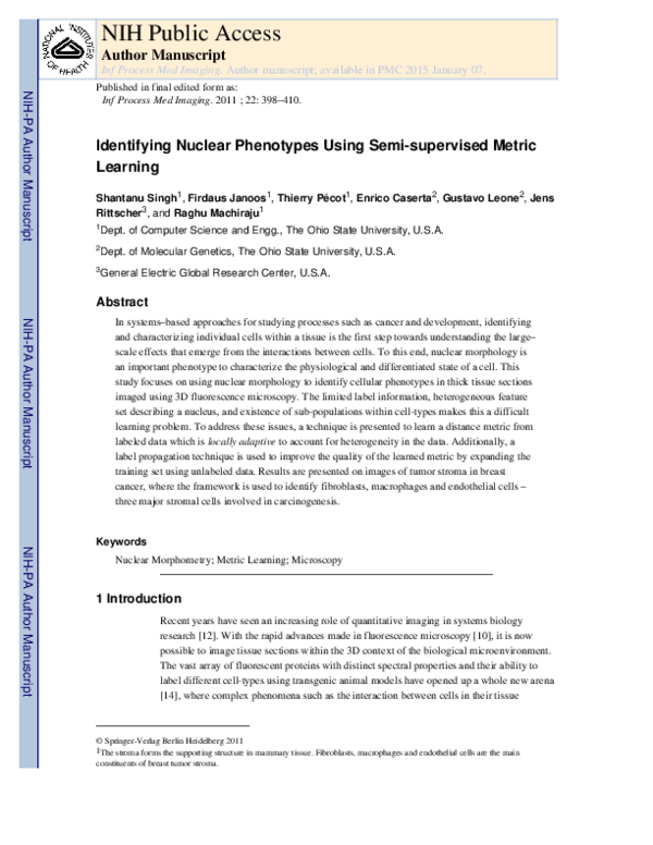 (PDF) Identifying Nuclear Phenotypes Using Semi-supervised Metric Learning