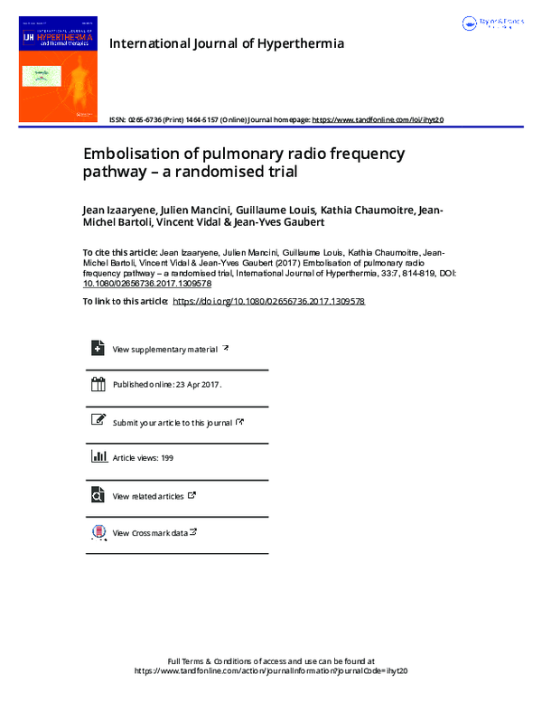 (PDF) Embolisation of pulmonary radio frequency pathway – a randomised trial