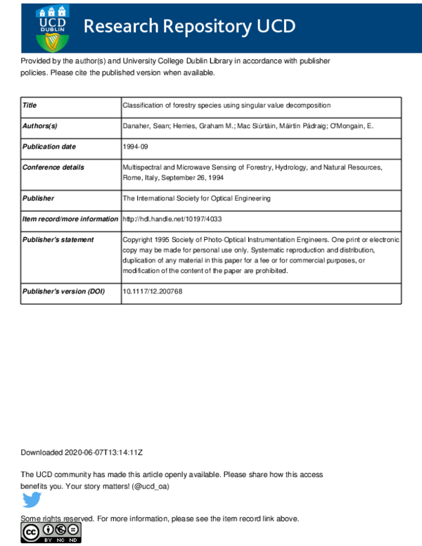 Pdf Classification Of Forestry Species Using Singular Value Decomposition