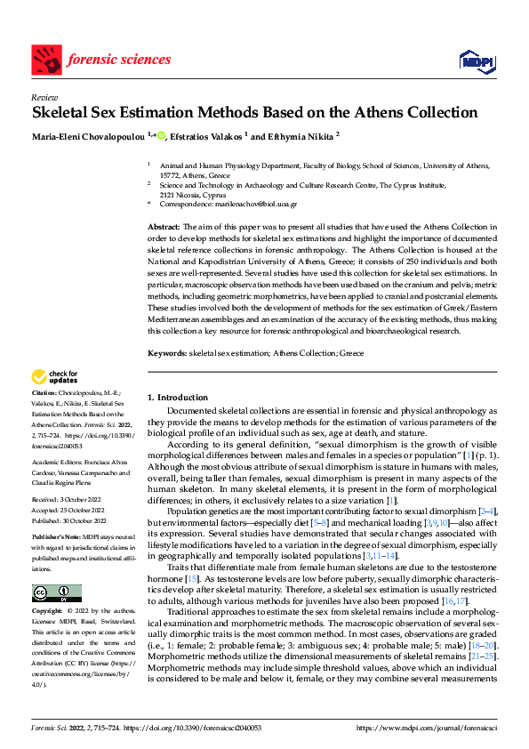 Pdf Skeletal Sex Estimation Using The Athens Collection 