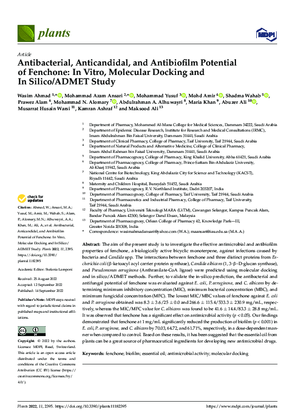 (PDF) Antibacterial, Anticandidal, and Antibiofilm Potential of Fenchone: In Vitro, Molecular ...