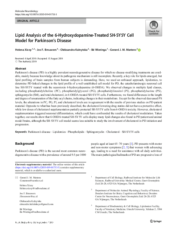 (PDF) Lipid Analysis of the 6-Hydroxydopamine-Treated SH-SY5Y Cell ...