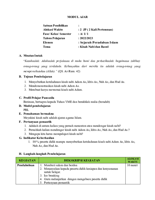 (DOC) MODUL AJAR PAI KELAS I FASE A KURIKULUM MERDEKA
