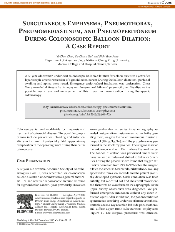 (PDF) Subcutaneous Emphysema, Pneumothorax, Pneumomediastinum, and ...